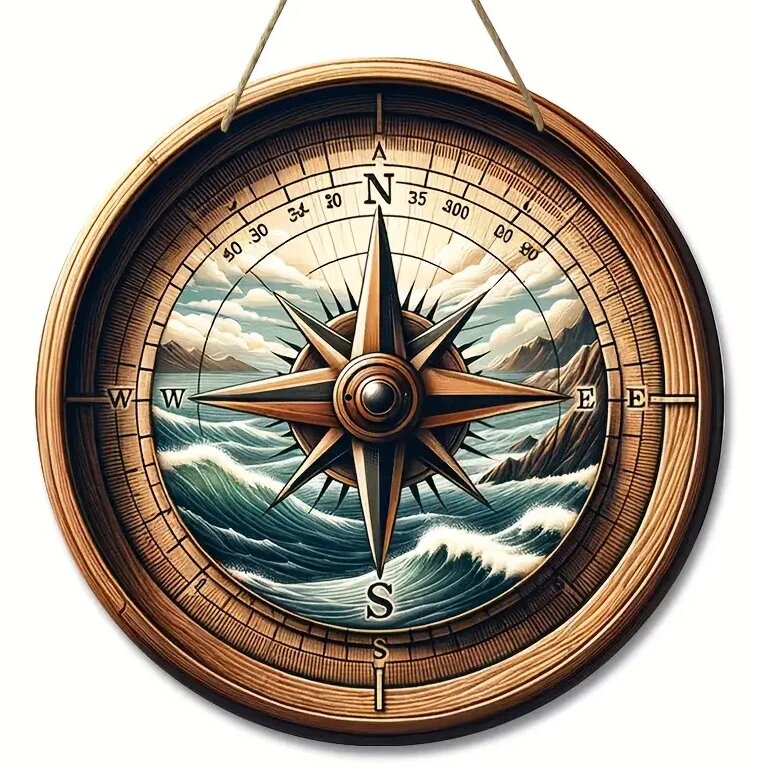Деревянная круглая вывеска винтажные в форме компаса, украшение для стен в морском стиле, украшение для гостиной и ресторана