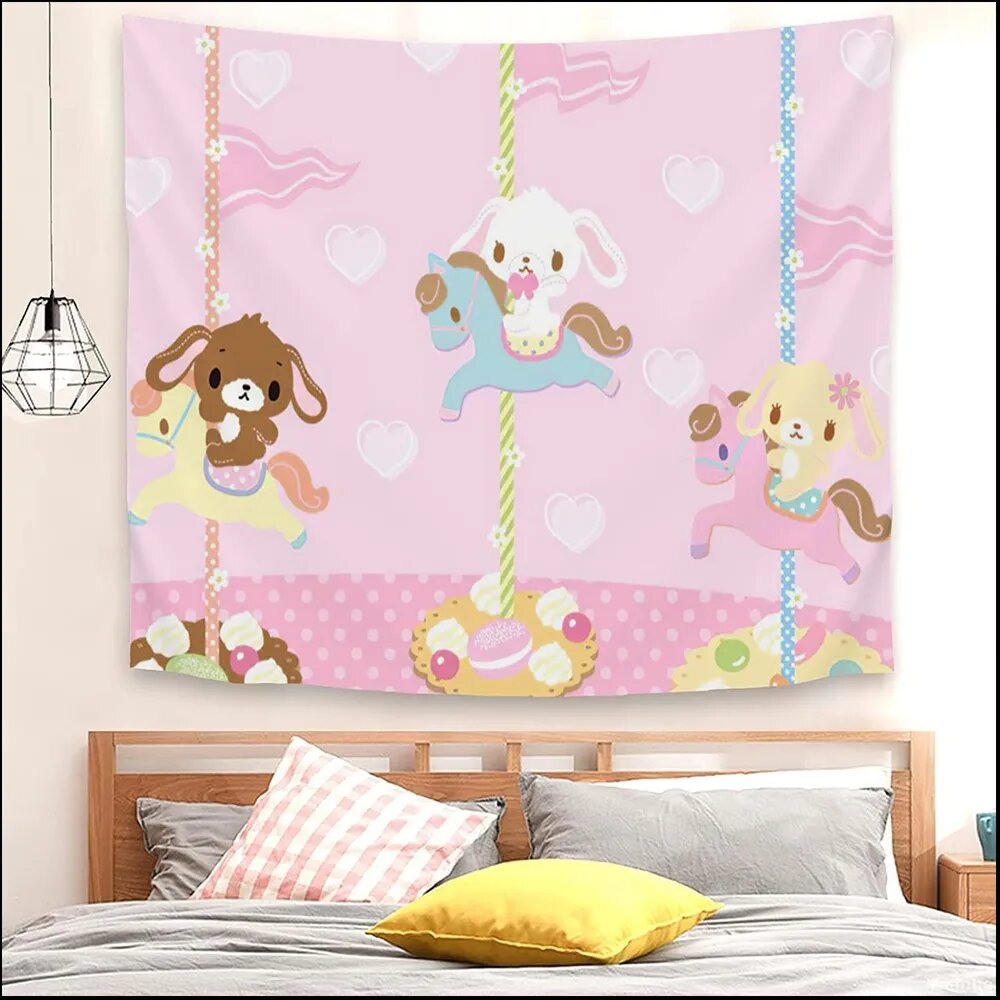 Гобелен 'Санрио SugarBunnies арт гостиная', 100x150 см, белый, без рамы, полиэстер