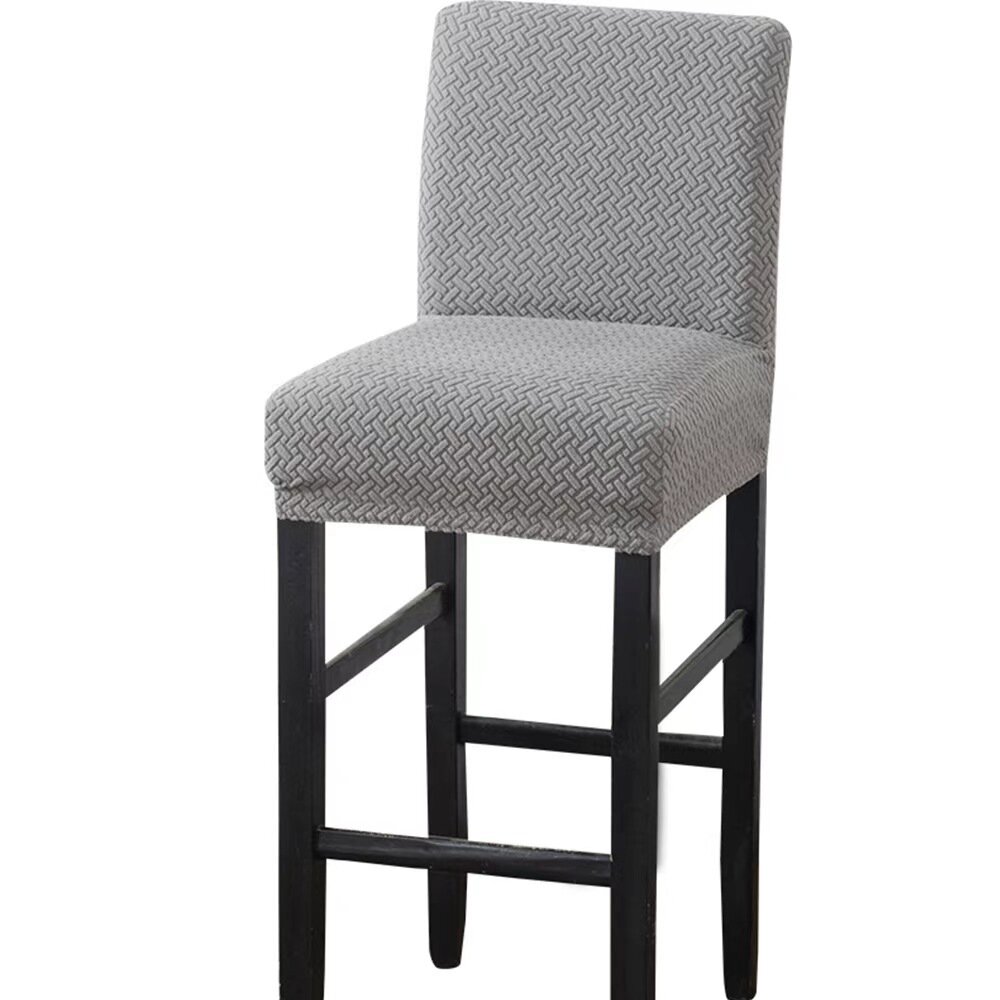 Cross-border stretch pull wool low back chair cover high stool cover hotel chair cushion cover household dust cover wholesale long lattice light gray low back