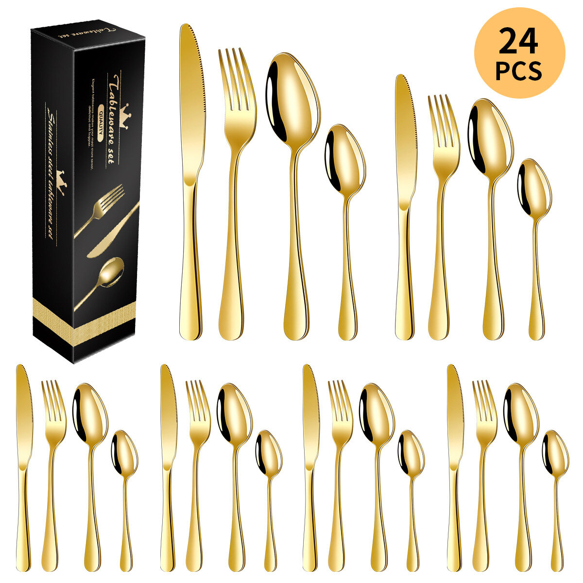 Трансграничный бестселлер: 24-предметный набор столовых приборов из нержавеющей стали 1010, гостиничный набор столовых приборов в западном стиле (нож, вилка, ложка), подарочный набор столовых приборов оптом.