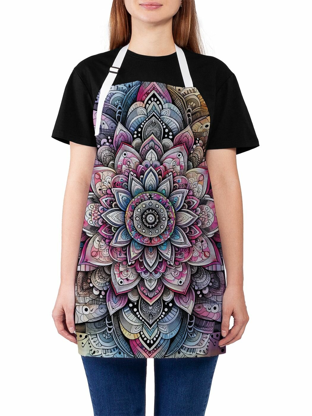 Фартук для кухни тканевый "Яркий орнамент" / водоотталкивающий, универсальный размер , JoyArty