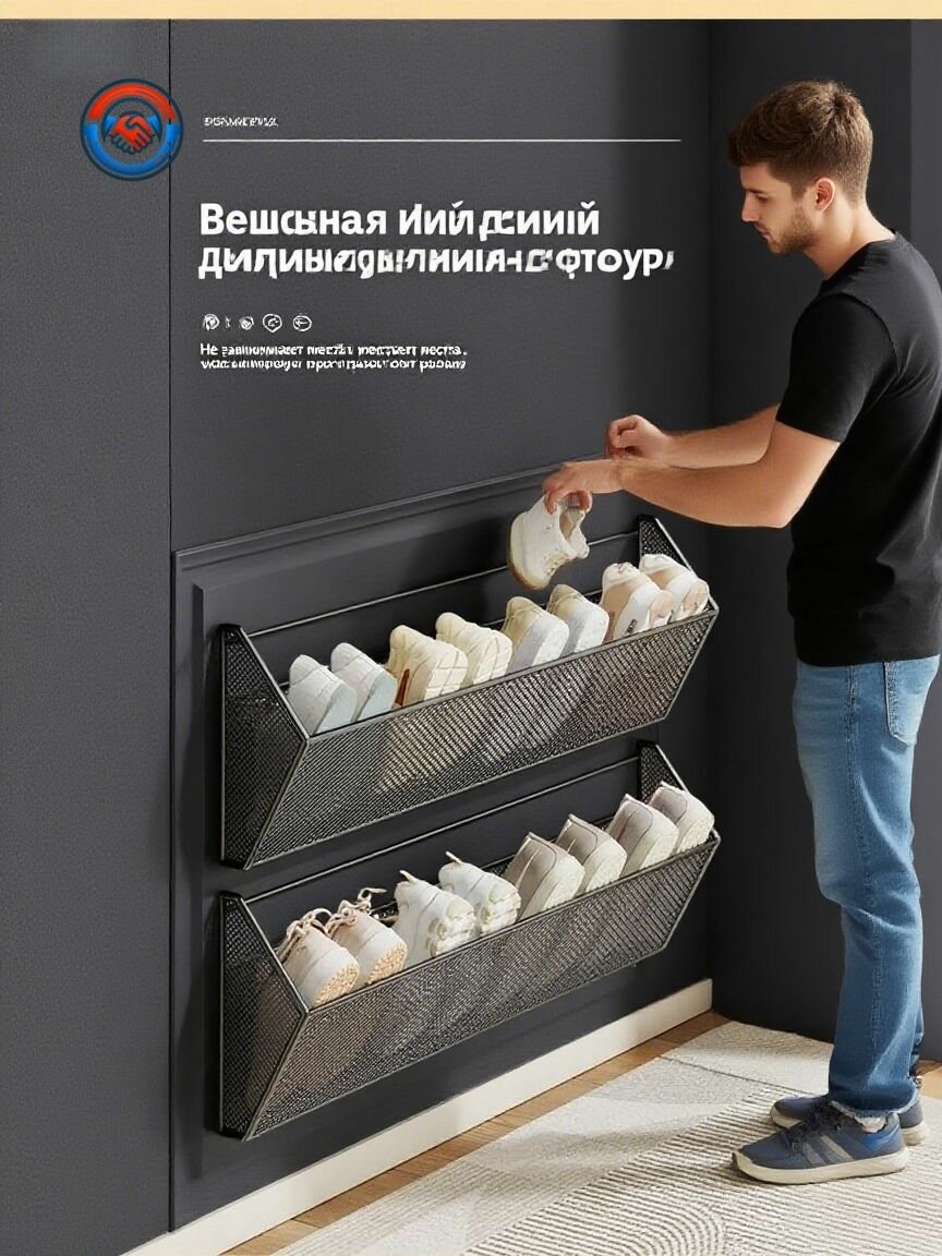 Подставка для обуви за дверь, настенная многоуровневая органайзер-вешалка, компактное вертикальное хранение 8-12 пар, быстрая установка без сверления, влагостойкая сетчатая полка для прихожей, спальни, шкафа