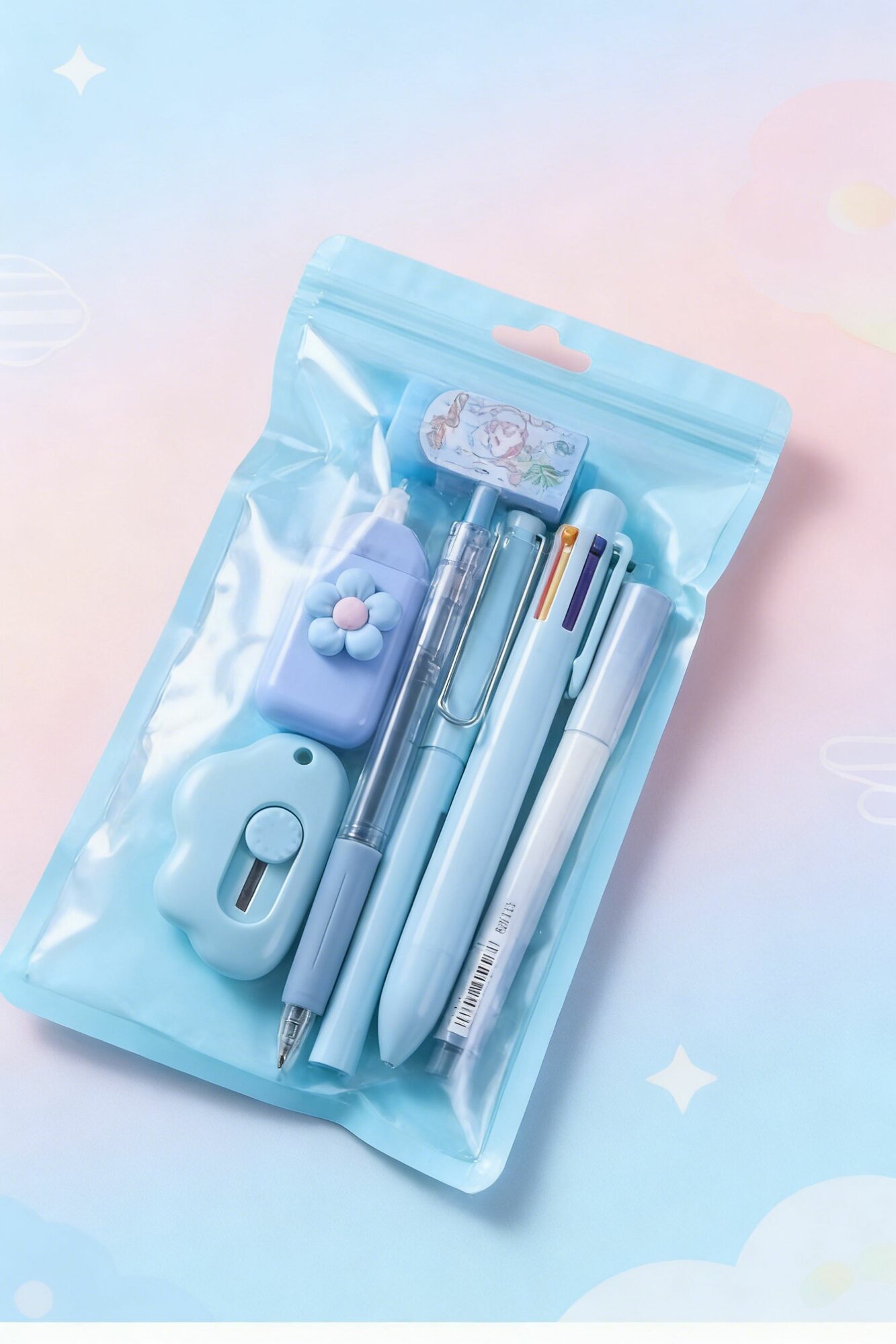 Набор канцтоваров для школы Удобные ручки и корректор в портативном пакете