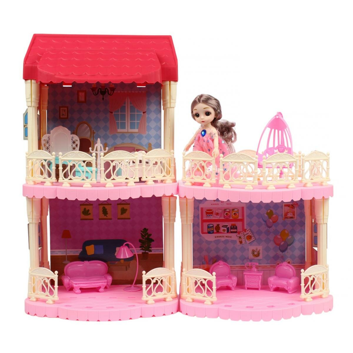 Кукольный домик 'Castle House' с мебелью и куклой, 51х55х22см, пластик