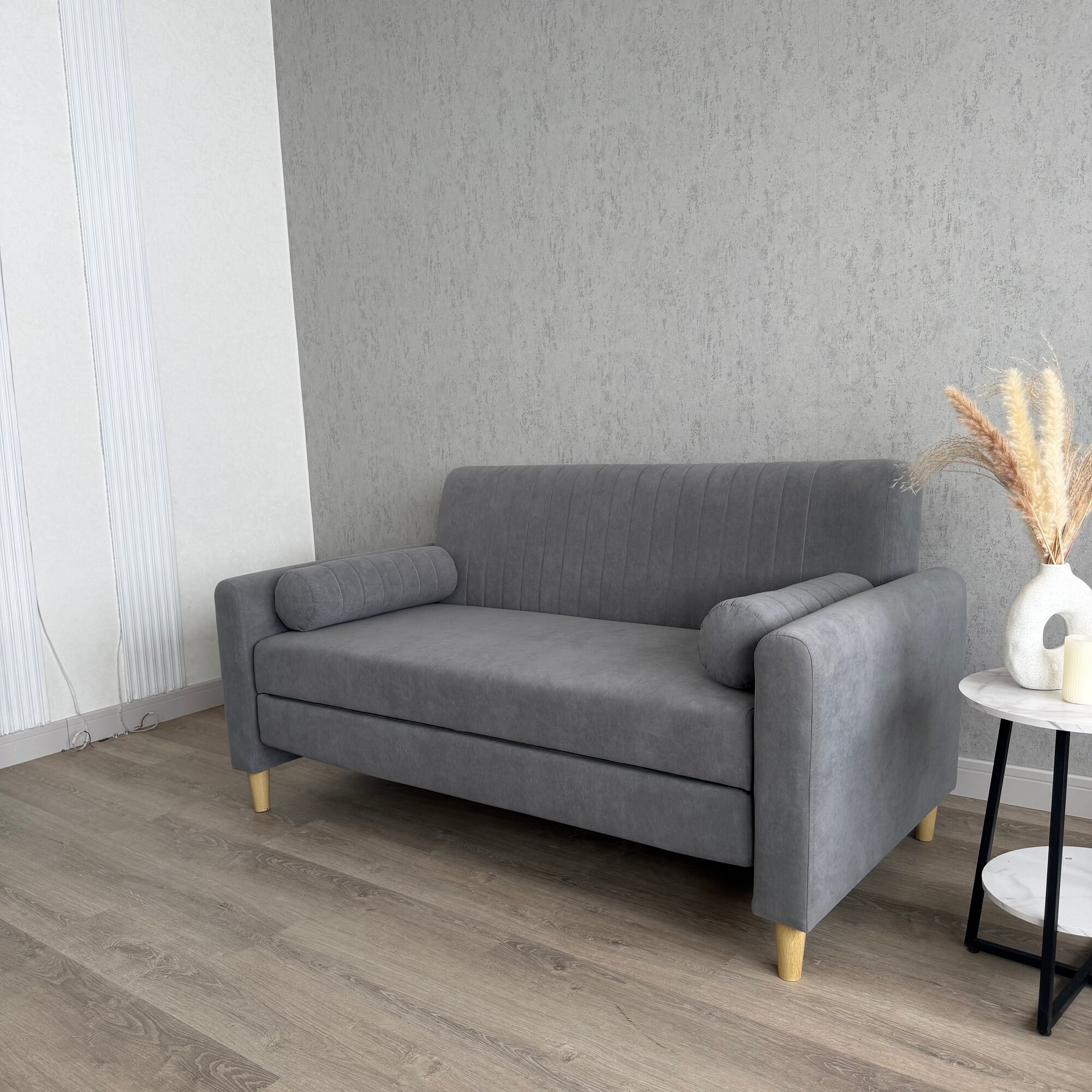 Диван-кровать, Прямой диван НЕО , механизм Еврокнижка, темно-серый , 160х88х84 см (Фортуна 12)