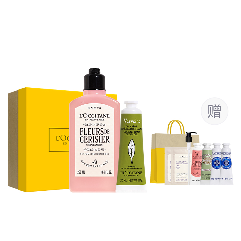 Набор для ухода за телом унисекс L'Occitane Цветы вишни гель для душа + крем для рук увлажняющий ароматный, розовый