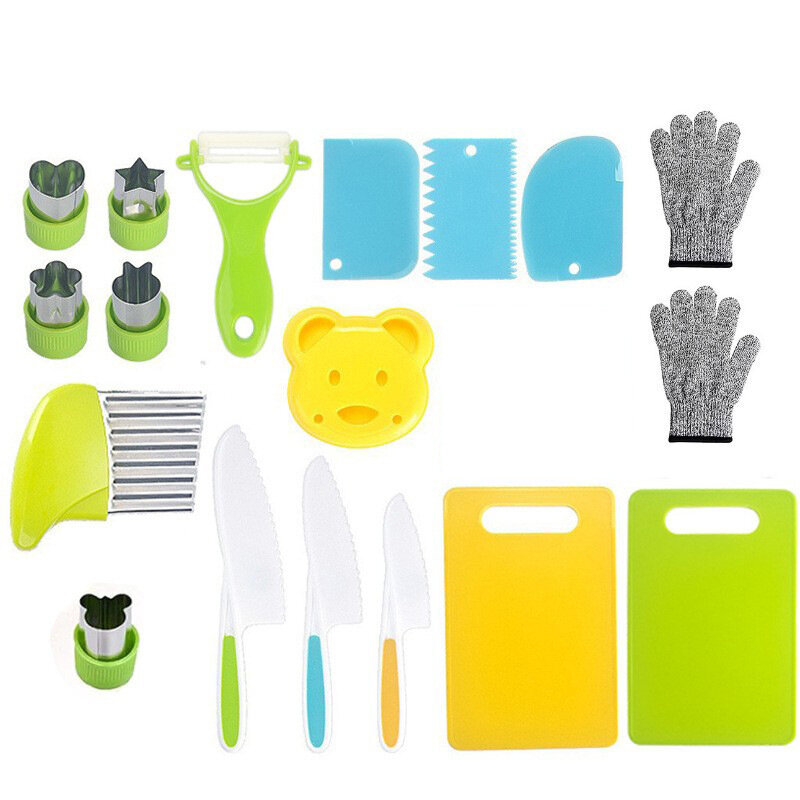 Детский пластиковый набор ножей для фруктов для детского сада и раннего развития, безопасный для рук, подходит для нарезки овощей и тортов, набор игрушечных ножей.