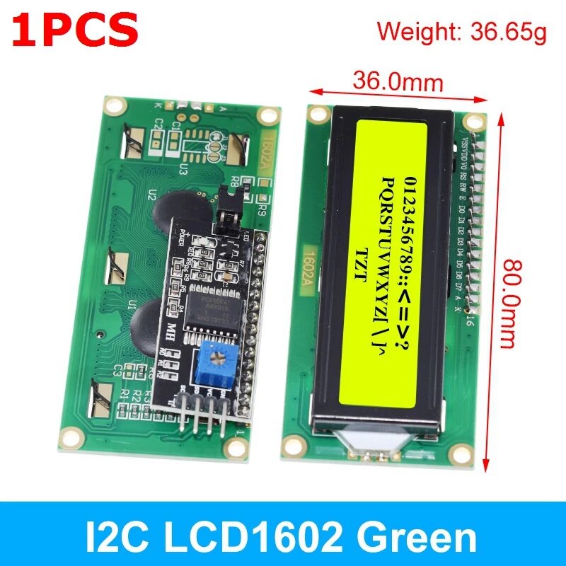 LCD1602 Green I2C 16x2, 1PCS