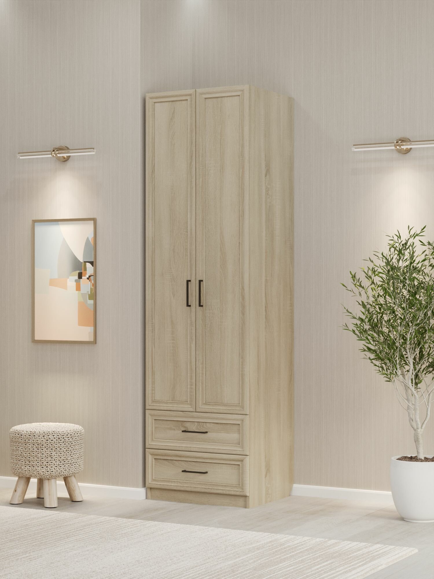 InHouse Шкаф распашной ШК-2/5 Сонома 60х52х210, фасады МДФ