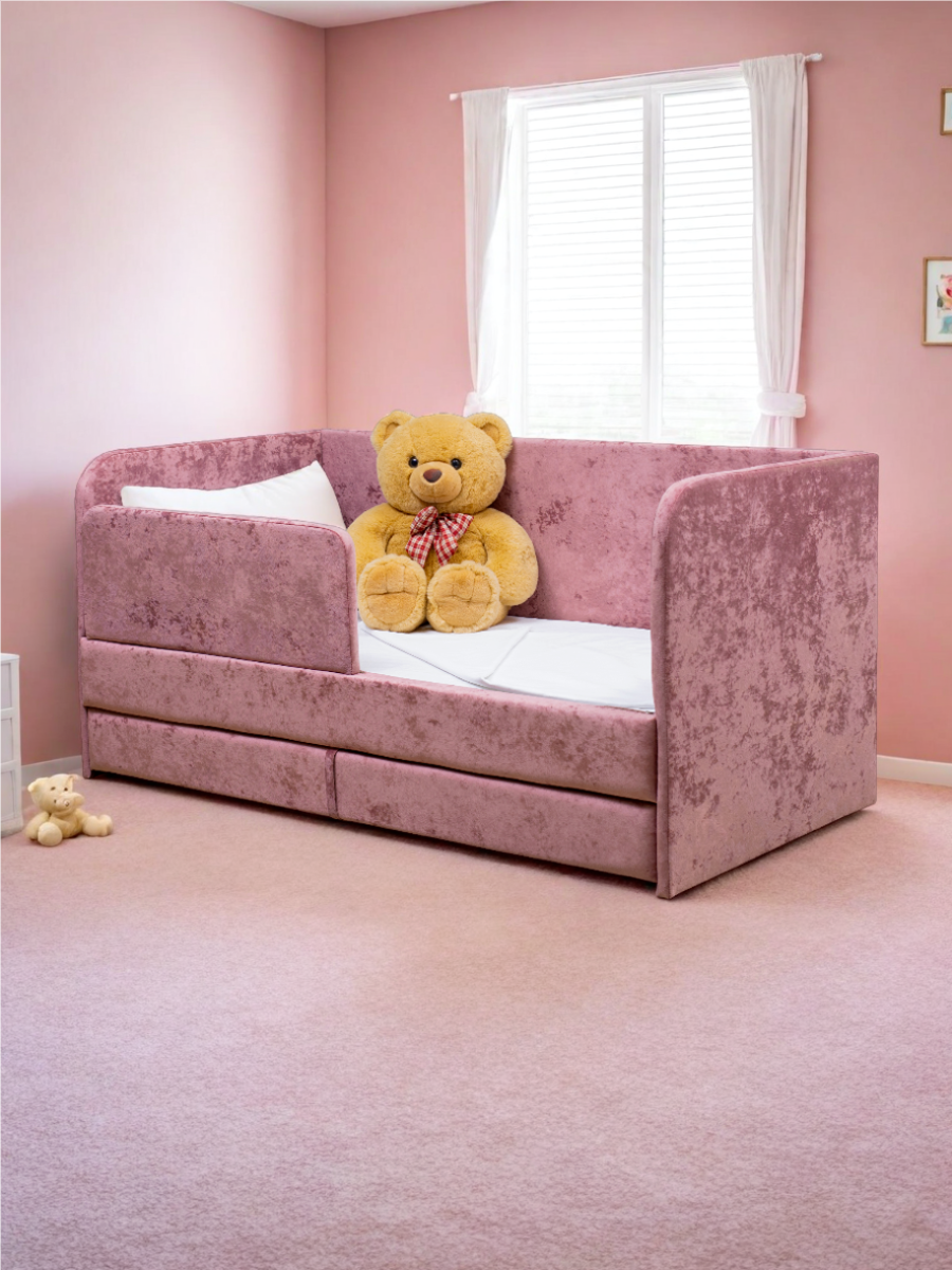 Кровать детская М-Стиль Непоседа 200х90 розовая, с дополнительным спальным местом и защитным бортиком