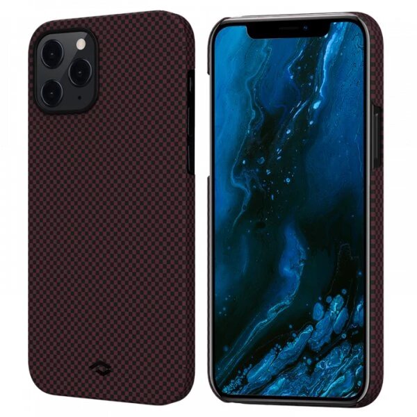 Чехол Pitaka MagEZ Case для iPhone 12 Pro Max, черно-красный, шахматное плетение, кевлар