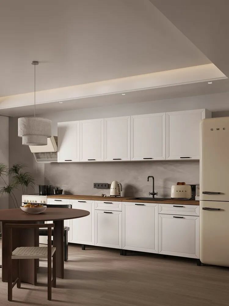 Кухонный гарнитур Мадрид Мебельная Фабрика белый, 2.7 м, с полками и ящиками