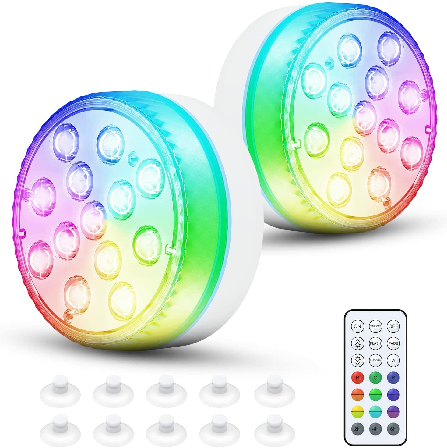 2 Pack Акустические Лампы для бассейна Подводные LED Лампы Батарейные Операционные Лампы для пруда с Радиоуправлением Поглащающими чашками 16 Цветов Магнит Водонепроницаемые для Надземных Встроенных Бассейнов Фонтана Ванны Аквариума