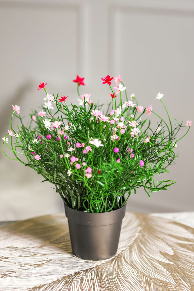 Искусственные цветы в горшке цветочная полянка розовая, 25 см, Summer Deco 5010038