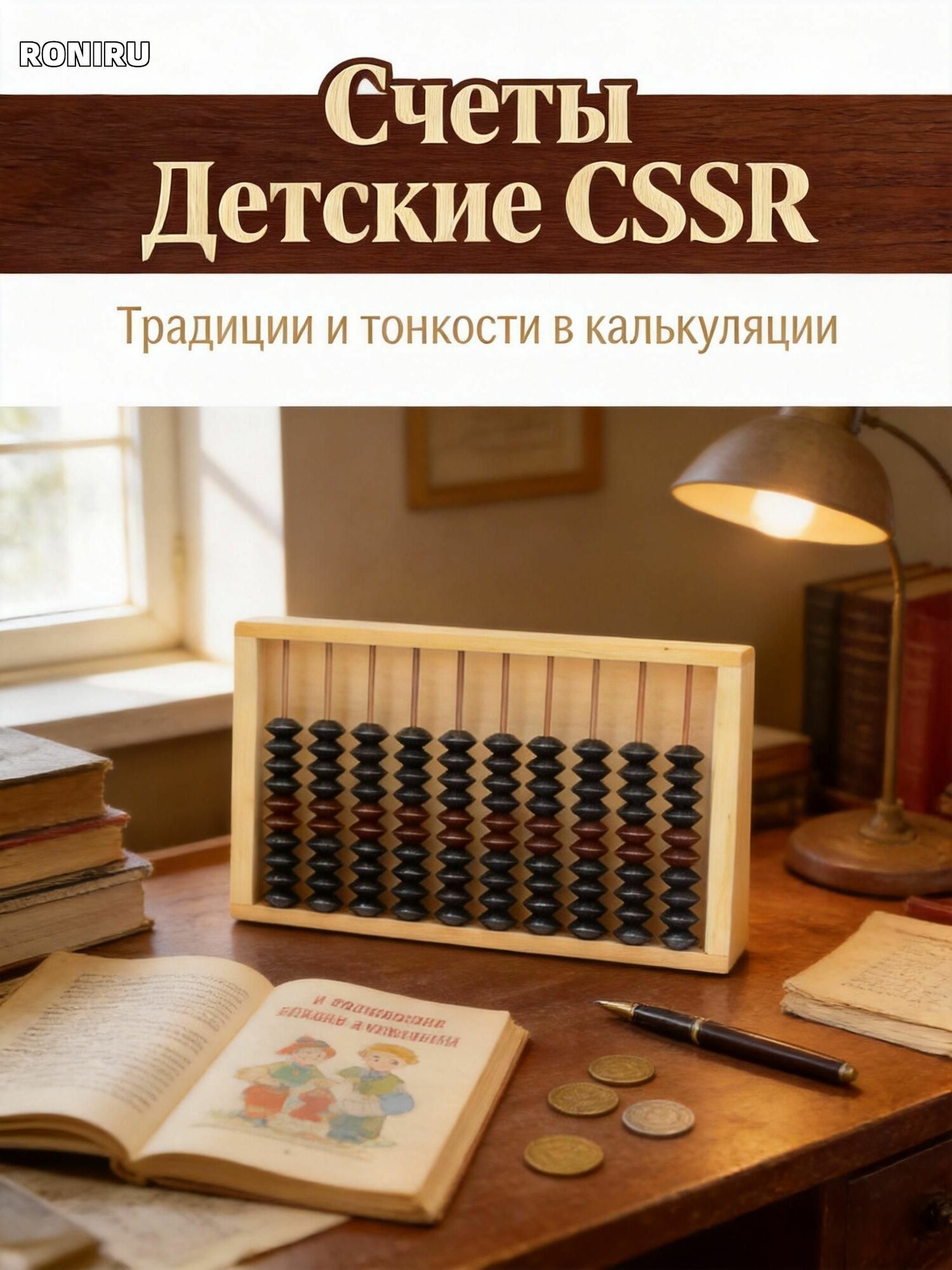 Счёты деревянные СССР, для наглядного обучения арифметике с деревянной рамой, 10 спицами и по 10 пластиковых костяшек