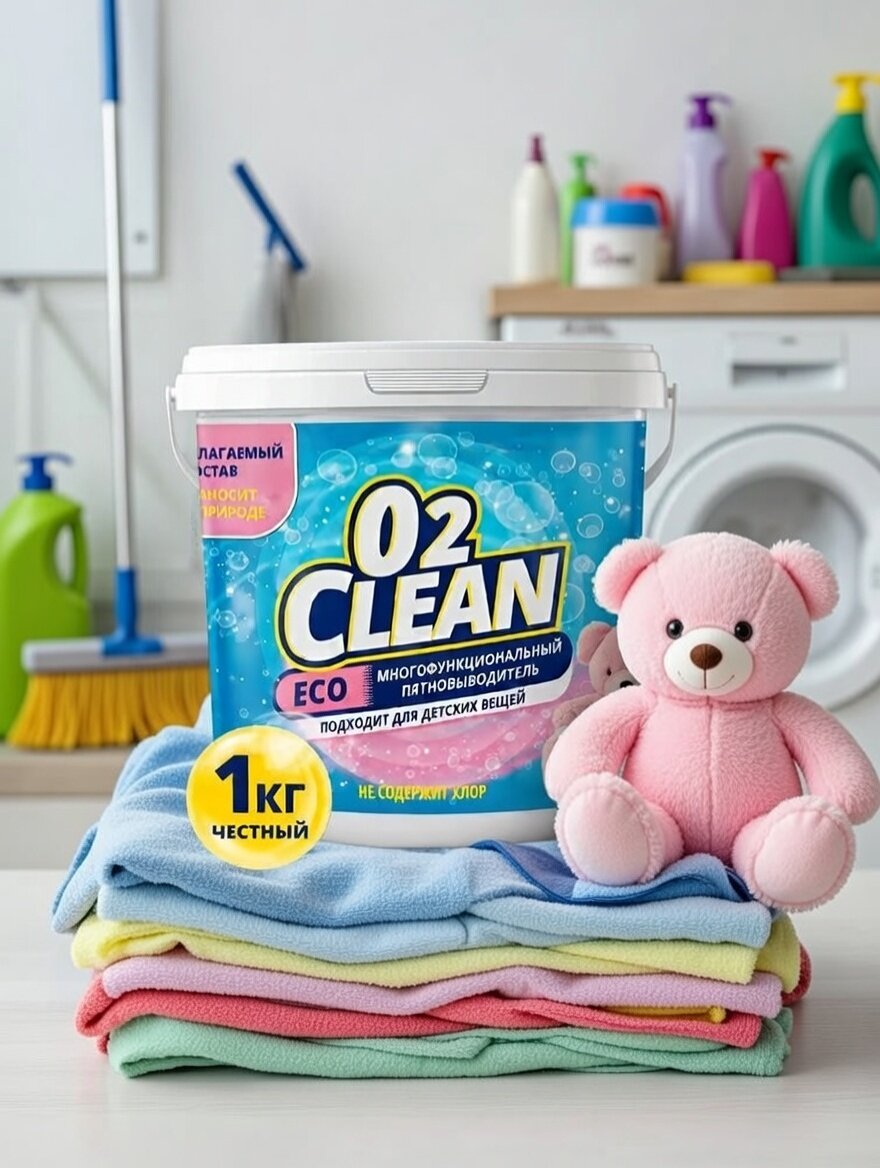 Кислородный отбеливатель, пятновыводитель, очиститель 1кг, O2Clean, чистящее средство универсальное