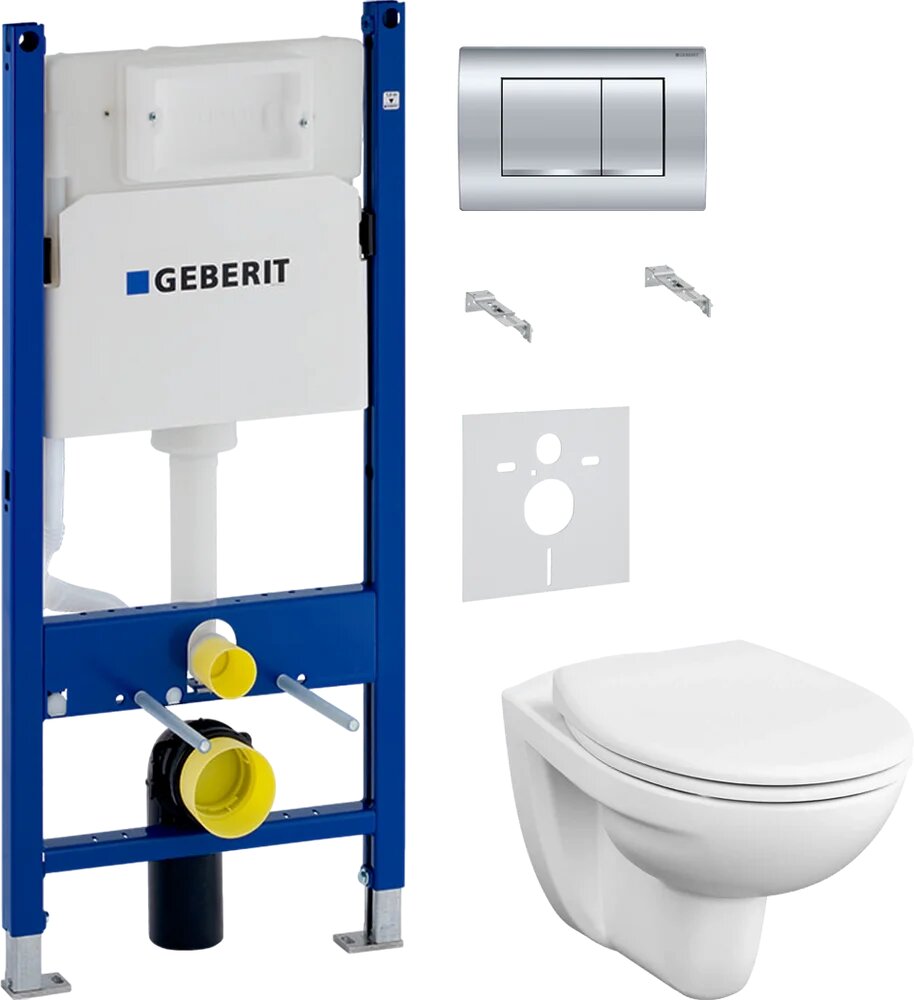 Комплект 4 в 1 Унитаз подвесной VitrA S10 7855B003-0075 / Сиденье S20 84-003-019, с микролифтом, петли хром / Инсталляция с кнопкой Geberit Duofix Delta 458.163.21.1 цвет хром, Звукоизоляция 156.050.