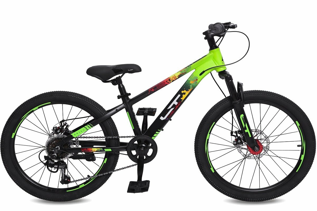 Велосипед колесо 22" LT SKILL, алюминий рама 11", 6 скоростей, на рост 100-130см, оборуд Шимано, пром подшип, черный/лайм