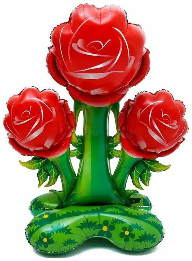 Воздушный шар-фигура фольгированный "Букет красных роз" 63" на подставке, под воздух, надувной воздушный шарик из фольги, большой шар для фотозоны на праздник и день рождения