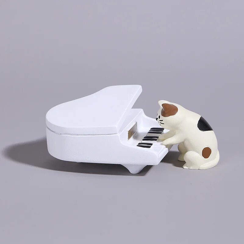 Миниатюрная статуэтка кошки-пианистки, Белый, White set
