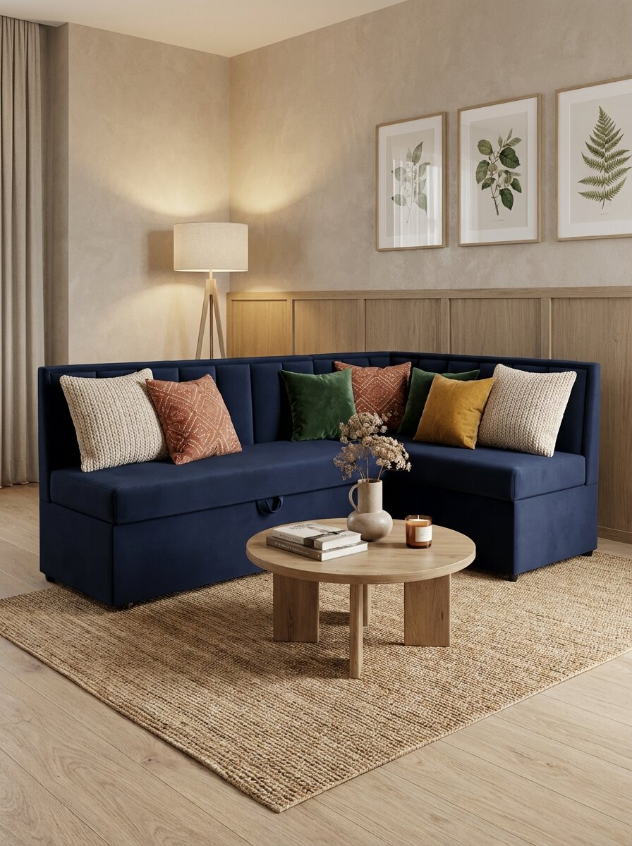 Кухонный уголок Santorini угол правый, темно-синий