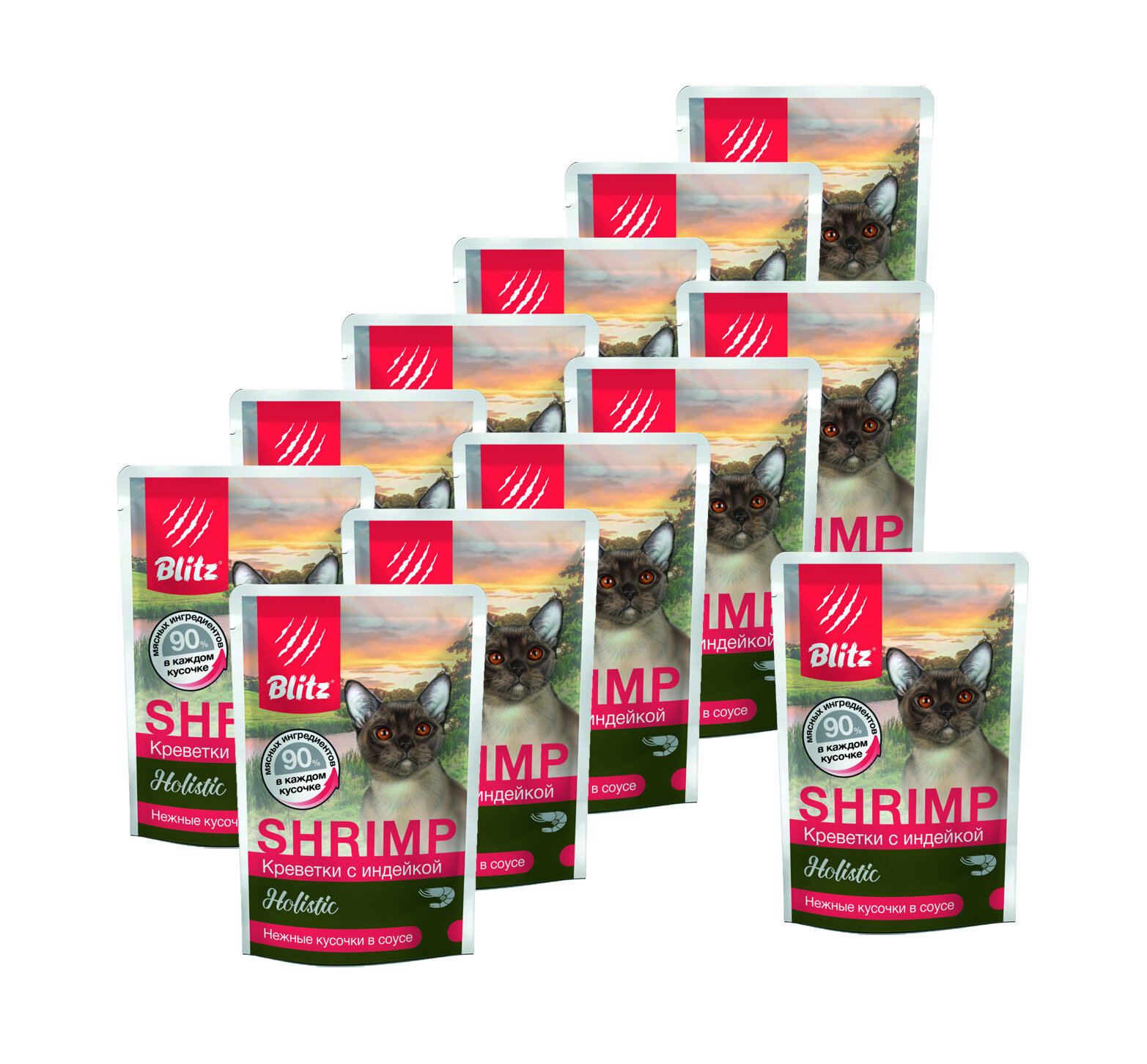 Blitz Holistic паучи для взрослых кошек, с креветками и индейкой - 85 г x 12 шт.
