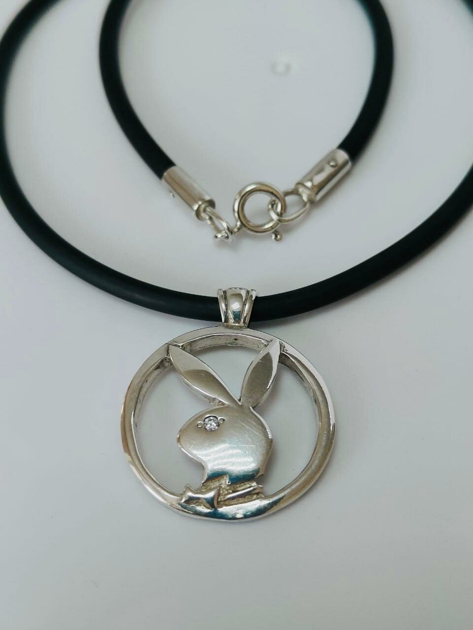 Колье, серебро, 925 проба, родирование, фианит, каучук