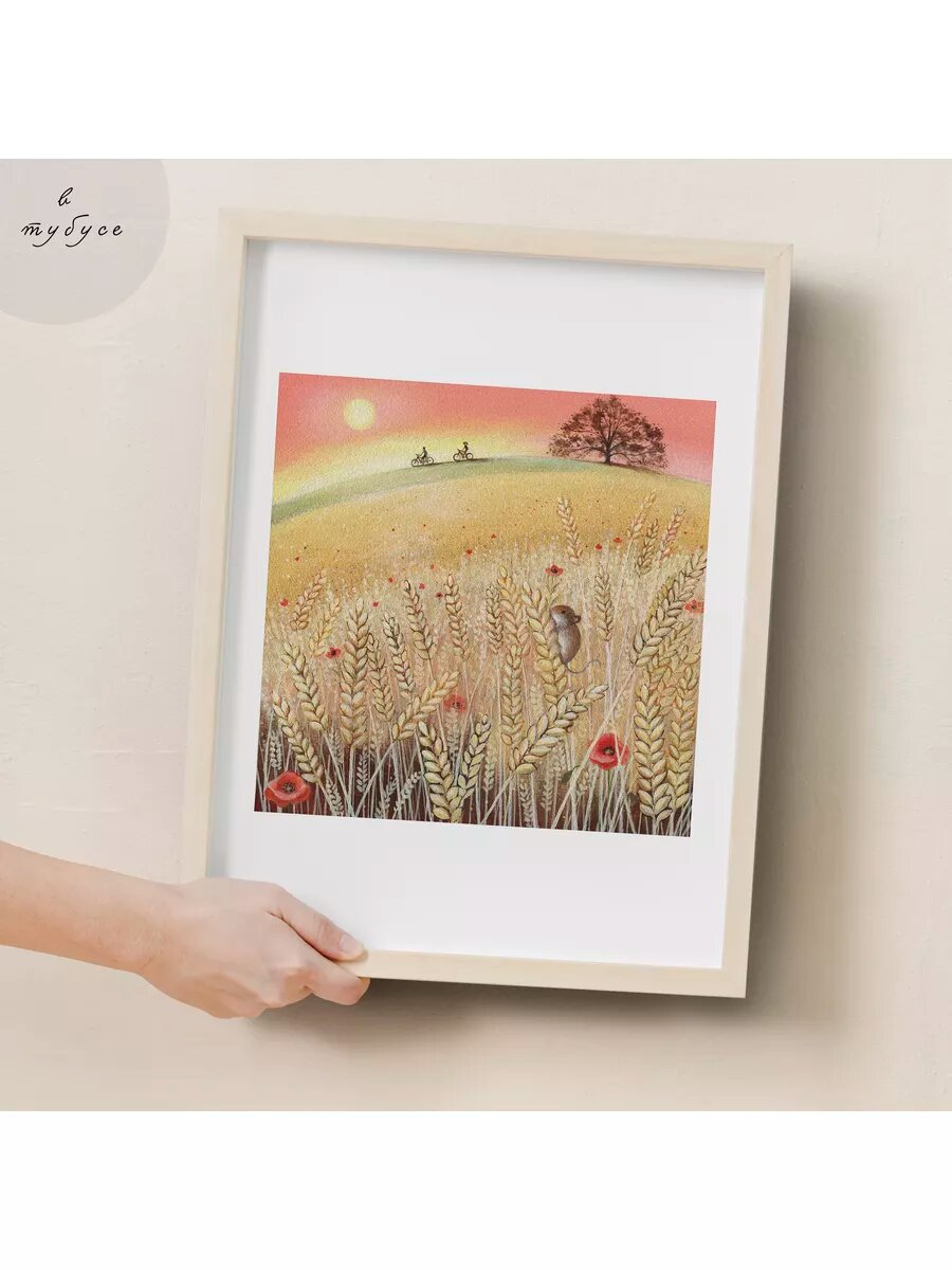 Осенний постер поле пшеницы мак мышка, 30 x 40 см, материал бумага, без рамы