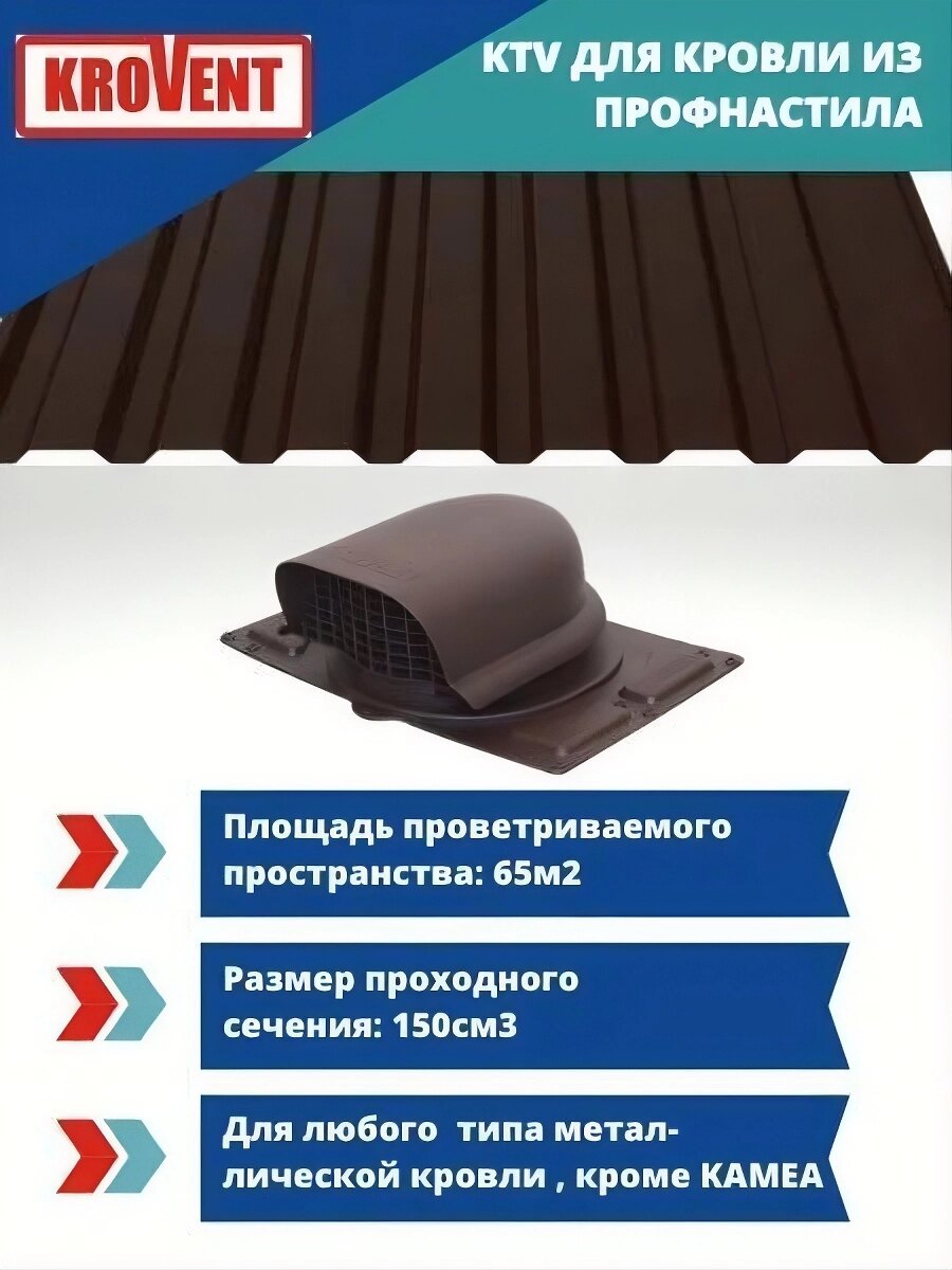 Аэратор КТВ для кровли из профлиста с профилем до 38 мм, KTV, коричневый RAL 8017