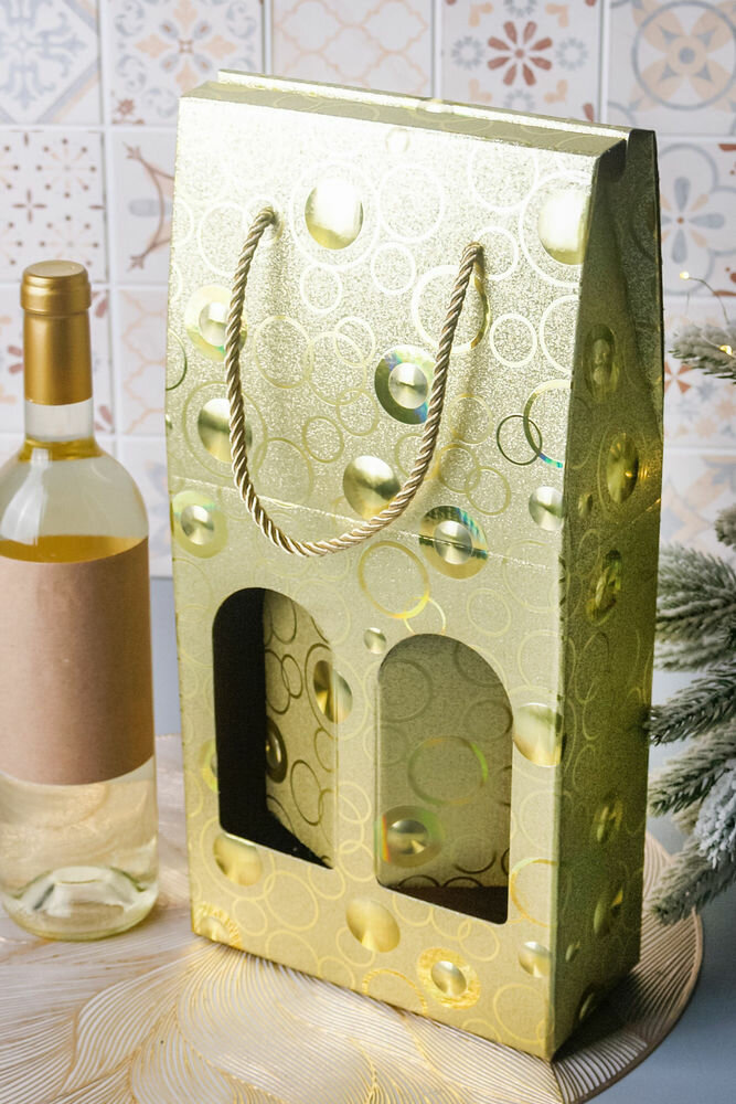 Подарочный пакет-коробка для бутылок гейл твин, бумага, золотой, 38х19 см, Due Esse Christmas XNA23006551