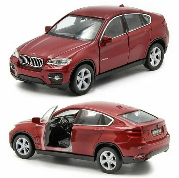 Машинка Welly BMW X6. масштаб 1:38, металлическая, пружинный механизм, красный цвет