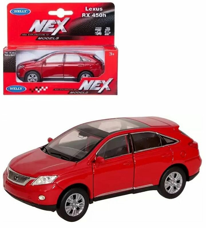 Машинка Welly Lexus RX 450h. масштаб 1:38, металлическая, пружинный механизм, красный цвет