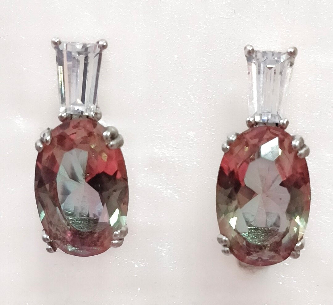 Серьги, серебро, 925 проба, родирование, султанит синтетический