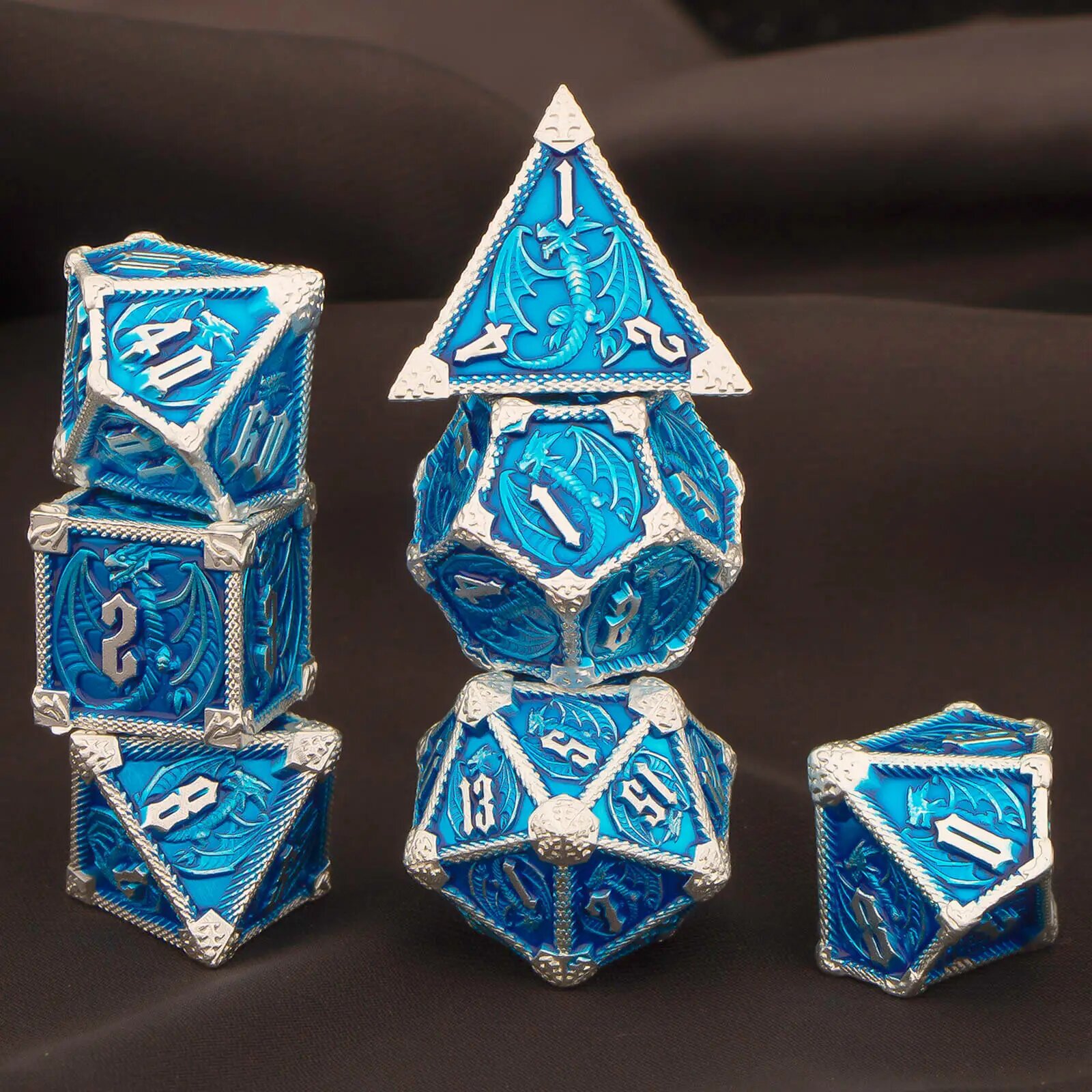 Металлический набор D&D, SXL-Silver Blue, D20, D12, D10, D8, D6, D4