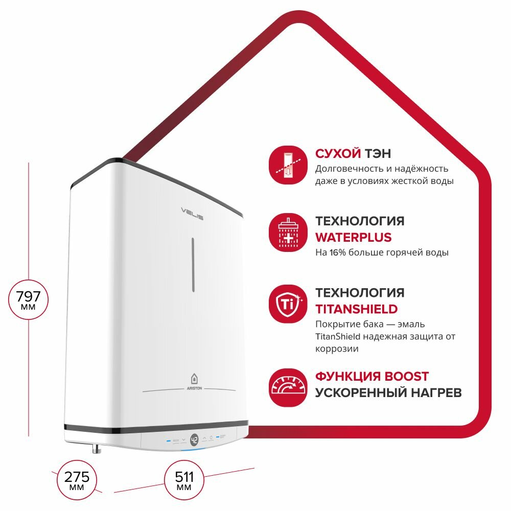 Водонагреватель накопительный 50 литров ARISTON VELIS TECH ABSE DRY 50 (3705049) электрический