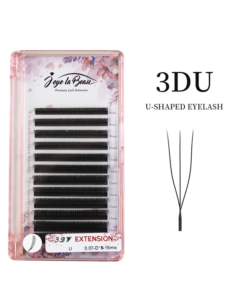 Набор для наращивания ресниц CINNIE EYE U-образные пучки 3D C, 8-15 MIX, 3UW