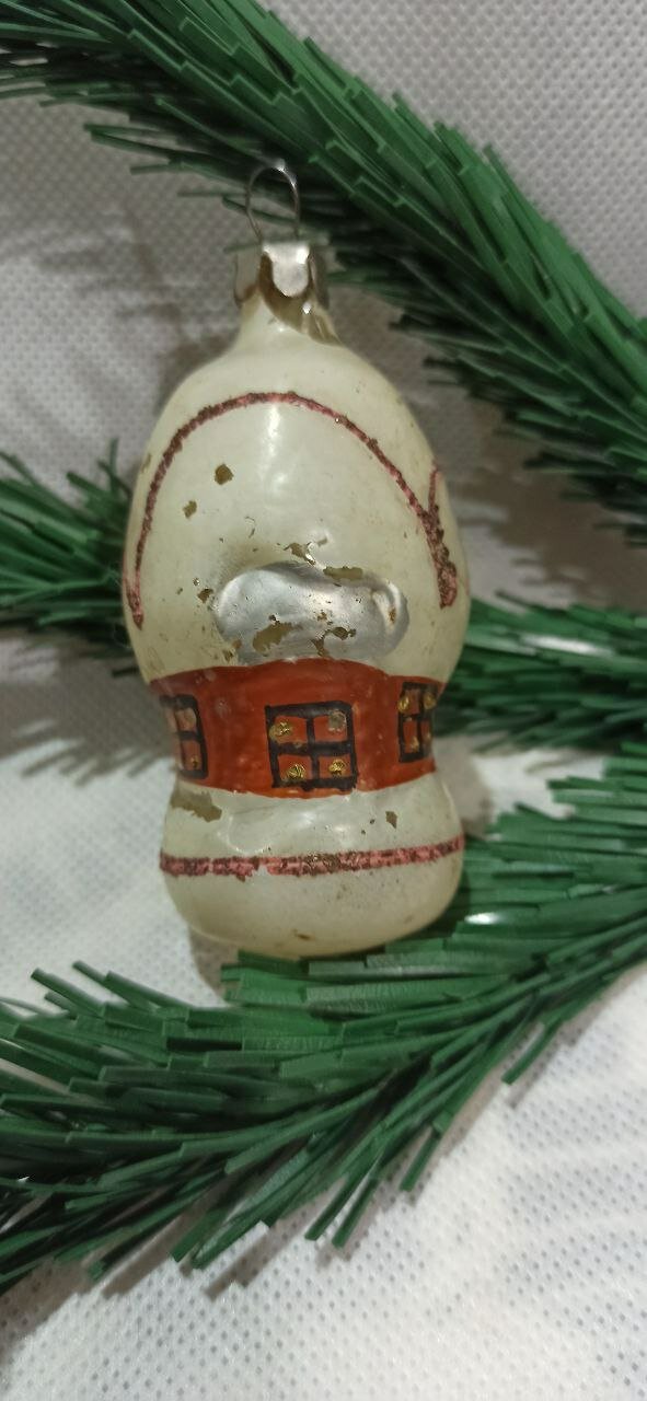 Елочная игрушка Избушка / Домик подвесная винтажная, стекло, СССР
