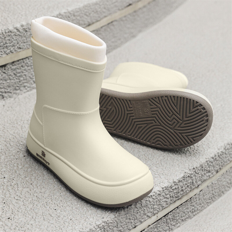 Женские резиновые сапоги на флисовой подкладке, в корейском стиле, водонепроницаемые, нескользящие, с мягкой подошвой, высотой до середины икры, для студенток, с флисовой подкладкой для тепла. Размер обуви. EU:41