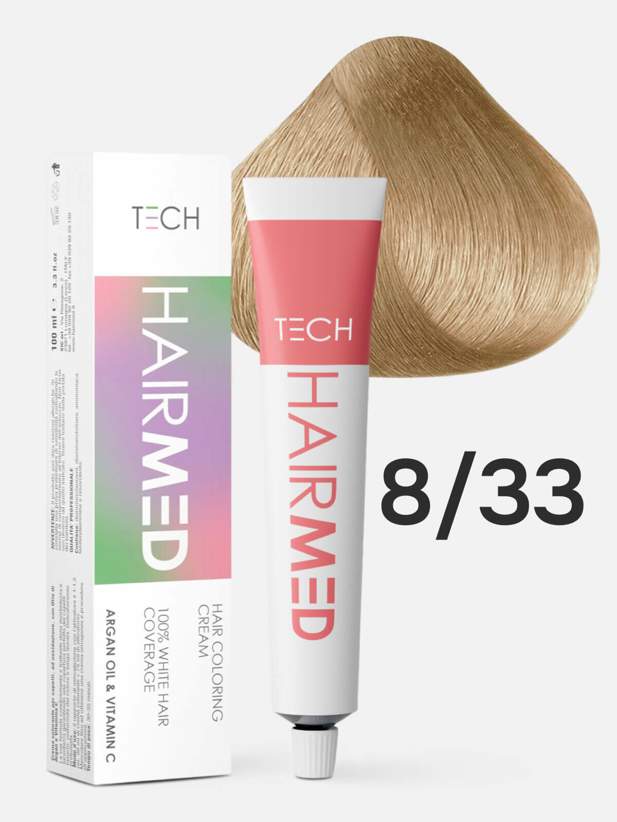 Крем - краска для волос профессиональная Hairmed 8/33 Светлый русый Интенсивный золотистый, 100 мл
