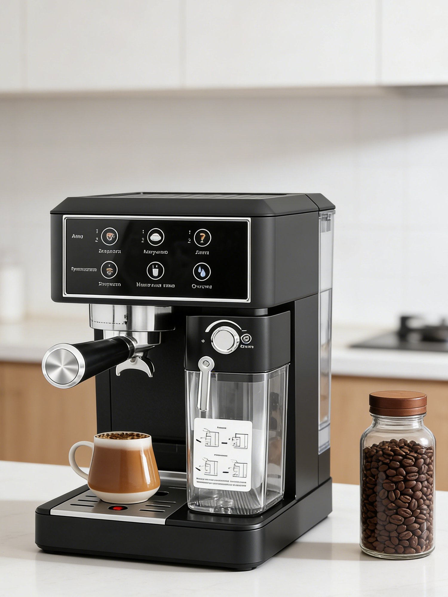 Кофемашина рожкового типа , сенсорное управление, нержавеющая сталь, 1350Вт