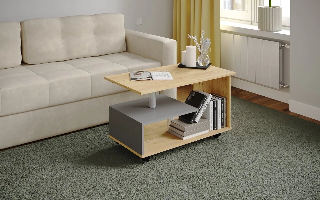 Стол журнальный «Консул-5» (Дуб крафт золотой/Графит серый) 90х50х56