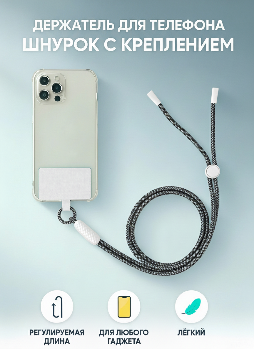 Шнурок для телефона на шею, веревка длиной 140 см, с вкладышем под чехол