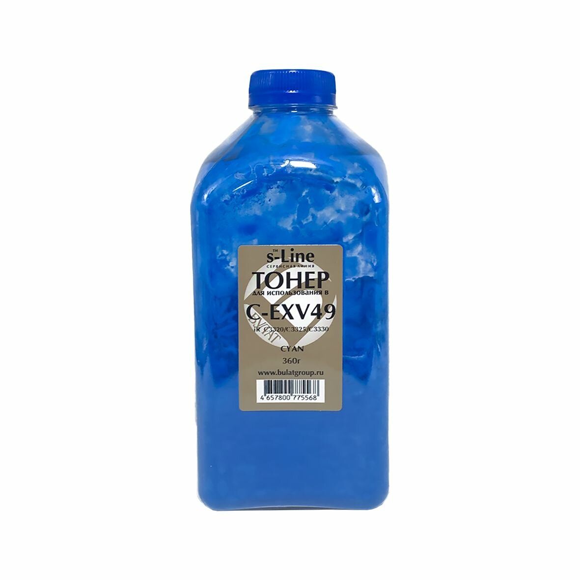 Тонер булат s-Line C-EXV49C (тонер+девелопер) для Canon iR C3320 (Голубой, банка 360 г)