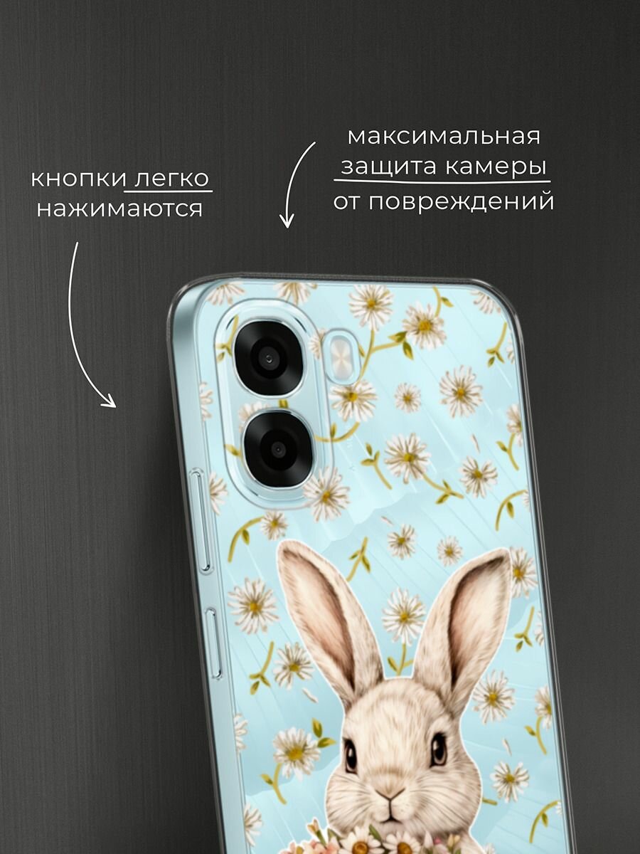 Чехол на Oppo A6x / Оппо A6x с принтом Зайка с букетом, прозрачный — фото 1
