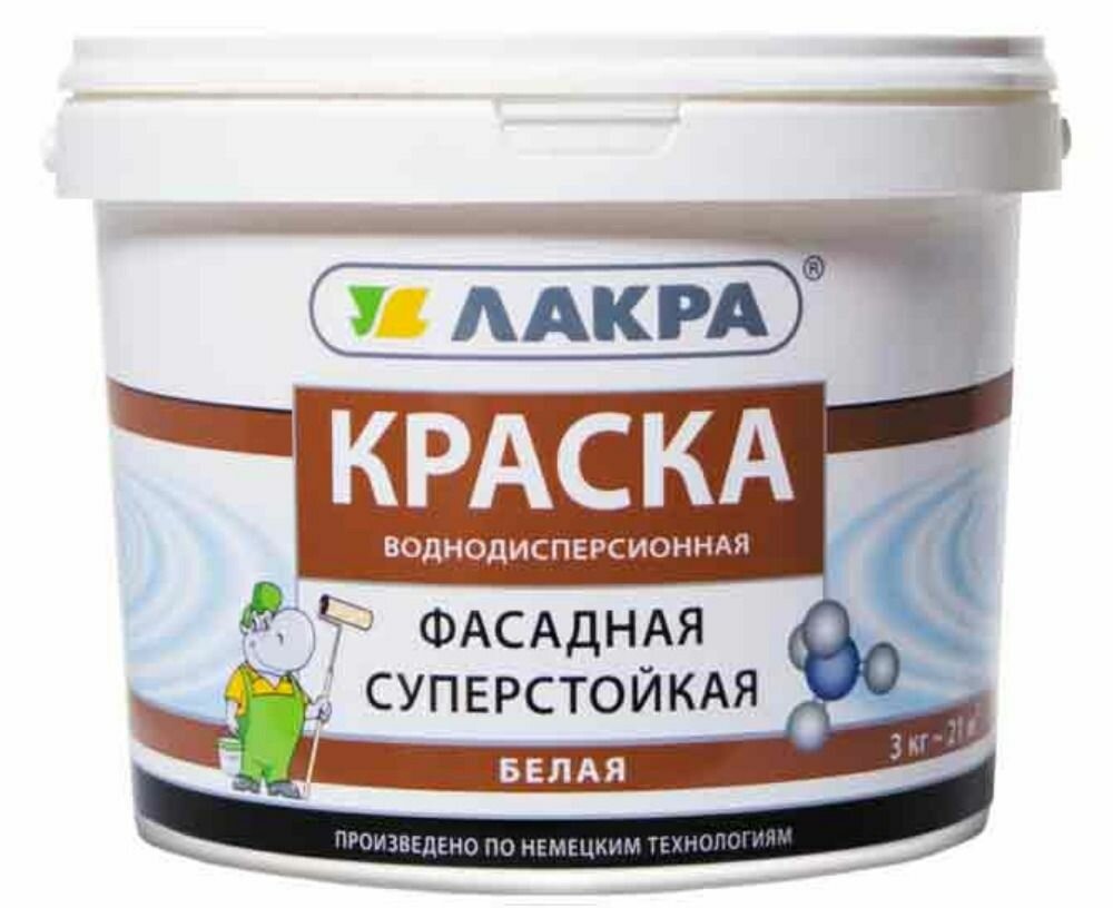 Краска акриловая Лакра фасадная, вес 3 кг, суперстойкая
