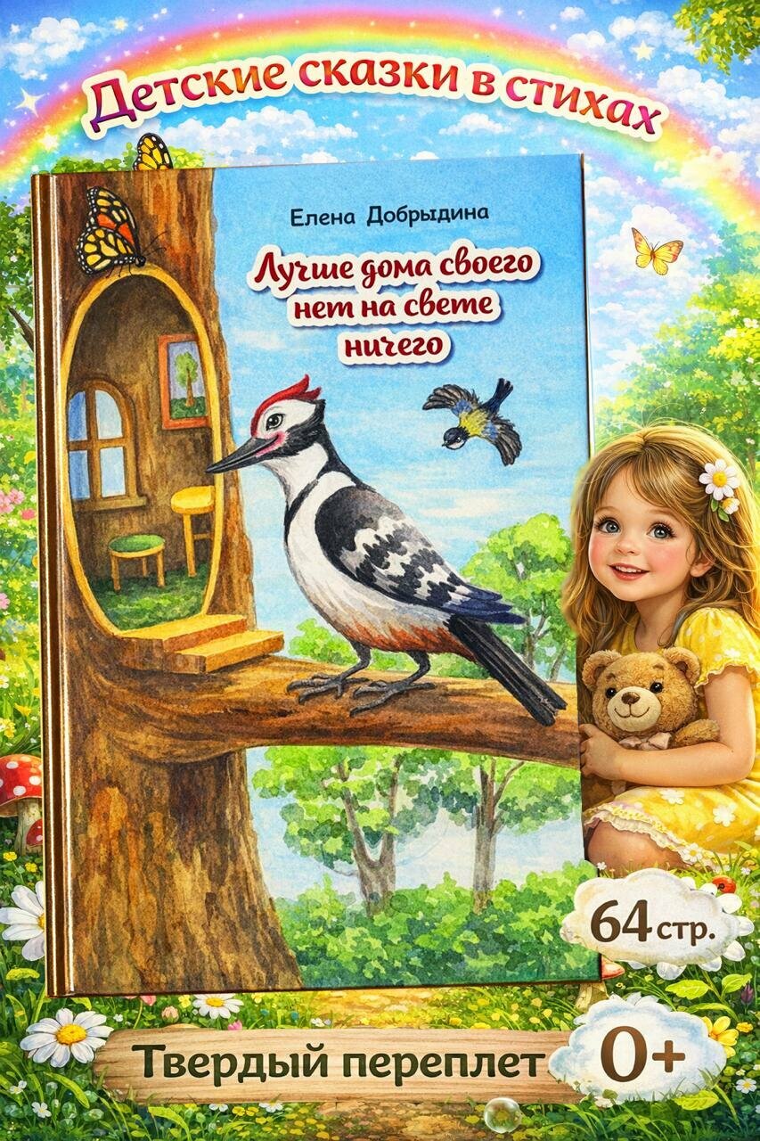 Детская книга, сказки в стихах "Лучше дома своего нет на свете ничего", Елена Добрыдина, для детей и малышей 0-7 лет
