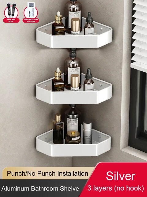 Стеллаж для ванной комнаты, угловой алюминиевый стеллаж без сверления, настенная треугольная корзина, органайзер для хранения в душевой кабине FR2006