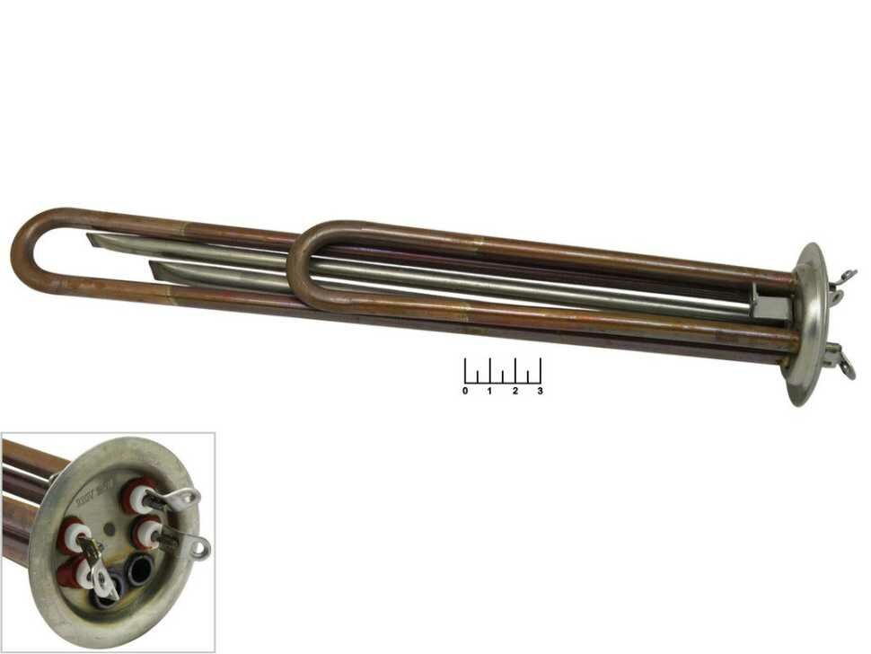 Тэн для водонагревателя 2000W RF 330мм фланец 64мм под анод M4 3 контакта (клемма) (30854)