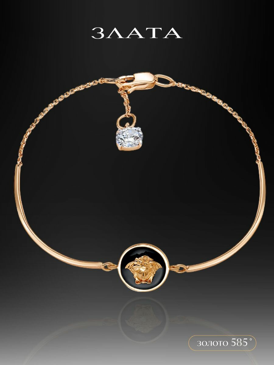 Браслет, красное золото, 585 проба, эмаль, фианит