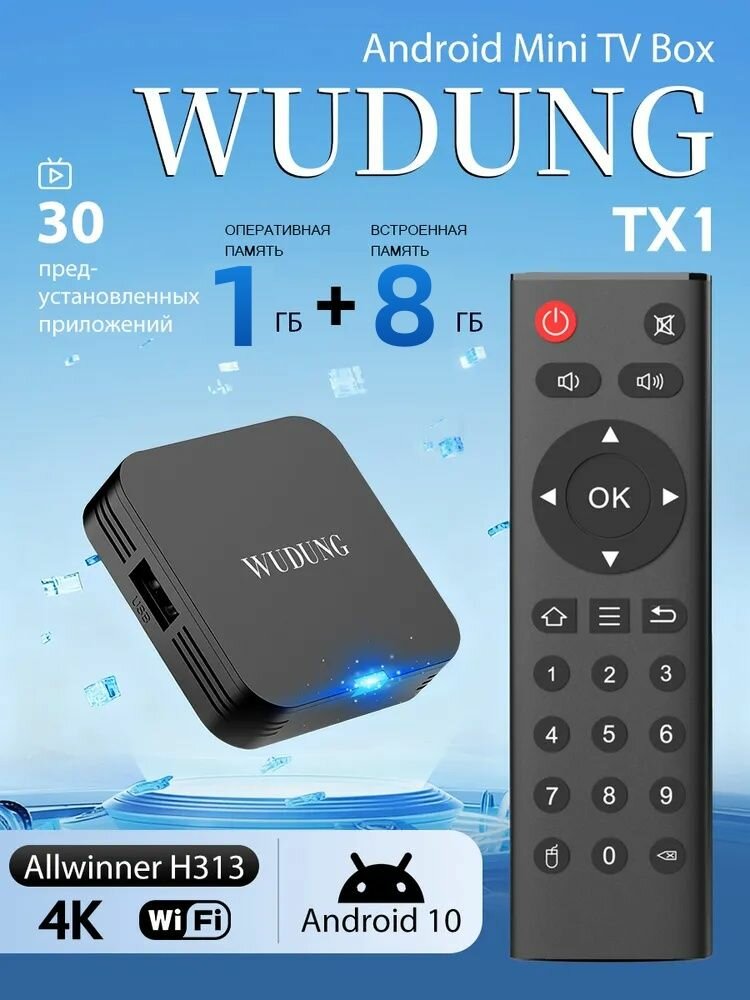 Медиаплеер WUDUNG TX1 1/8 Гб Allwinner H313 Android10 Smart TV Box Wifi 2.4